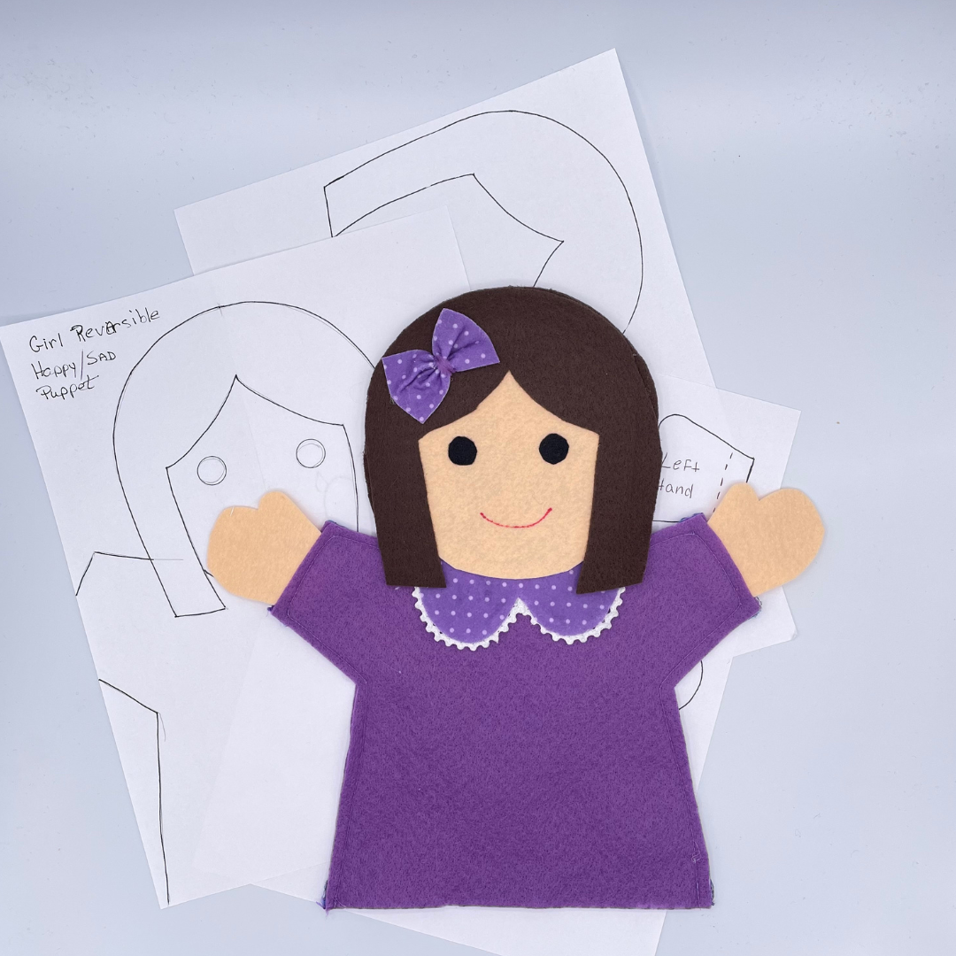 Happy Face, Sad Face Reversible Girl Hand Puppet Pattern | Teaching in ...